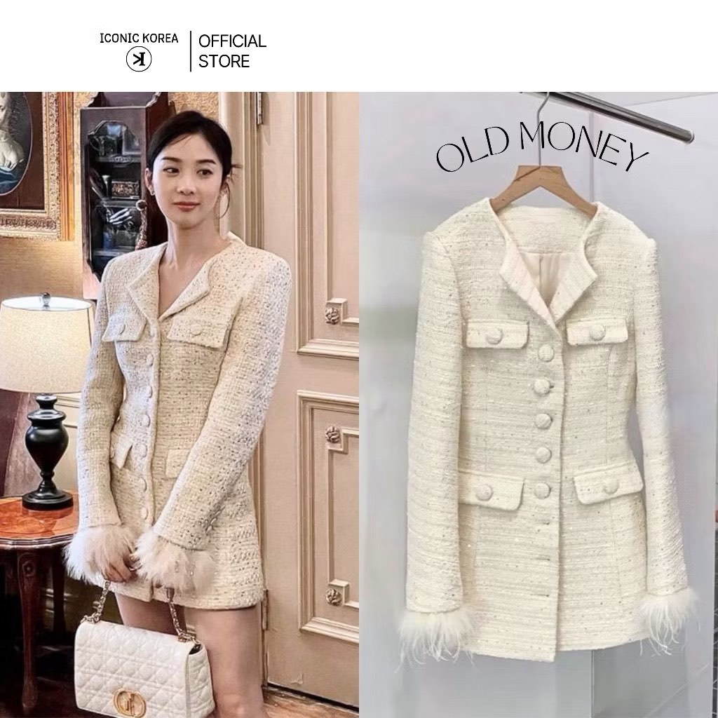 Wonyoung Korean Style Tweed White Blazer Suit Mini Dress Long Sleeves ...