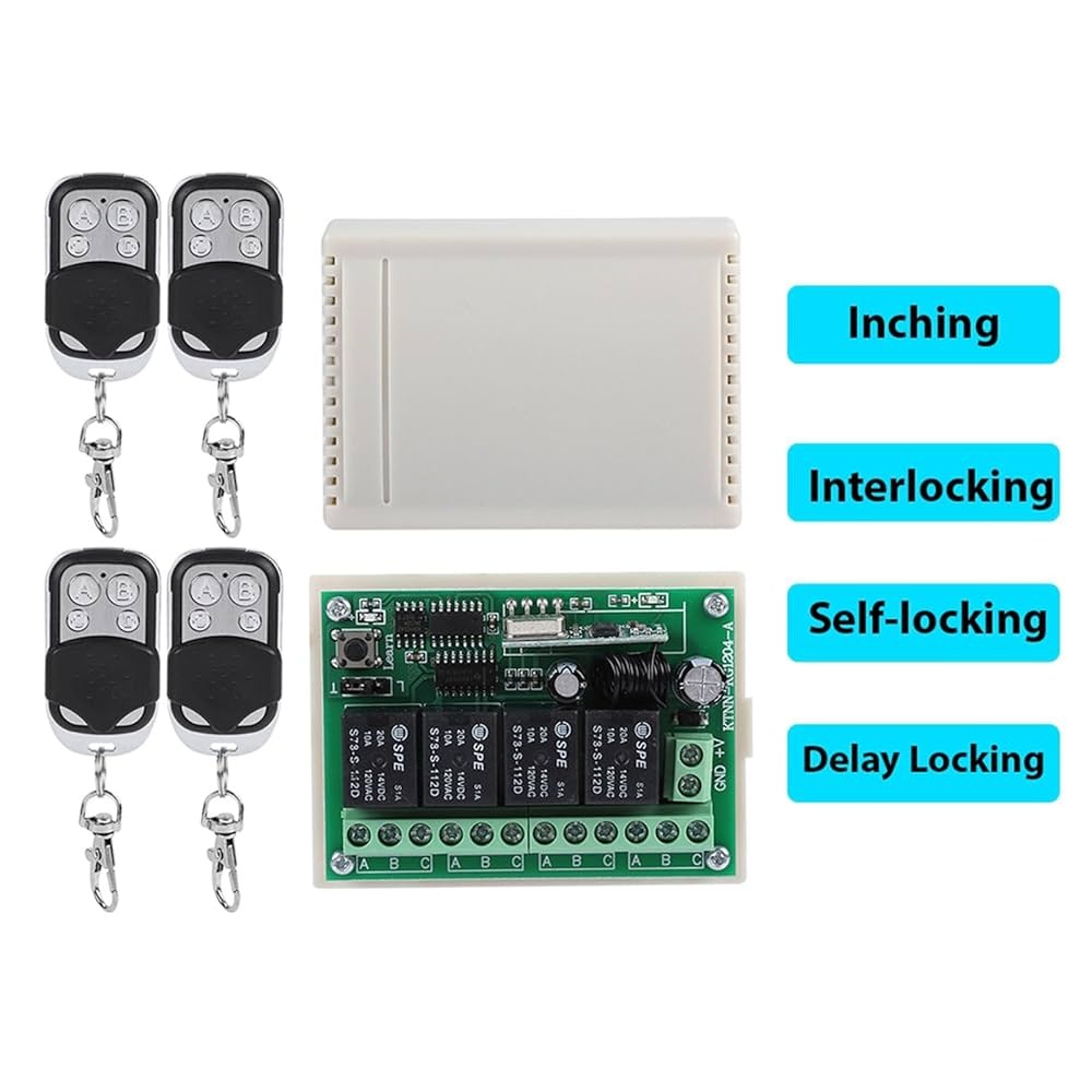 433Mhz Wireless Switch, Multifunction 4-Way Remote Control Switch ...