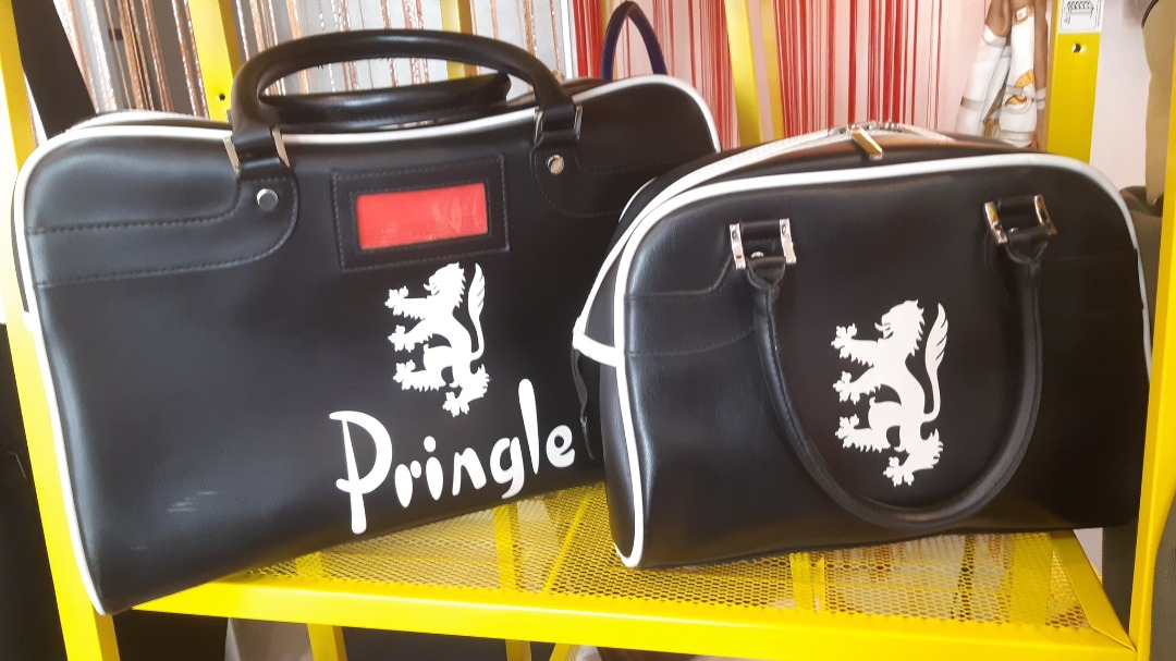 90’s VINTAGE PRINGLE Of Scotland Boston Bag set Black White Logo For ...