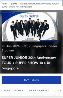 原價放 Super Junior Super Show 10 in Taipei SS10 兩連位, 門票＆禮券, 活動門票 - Carousell