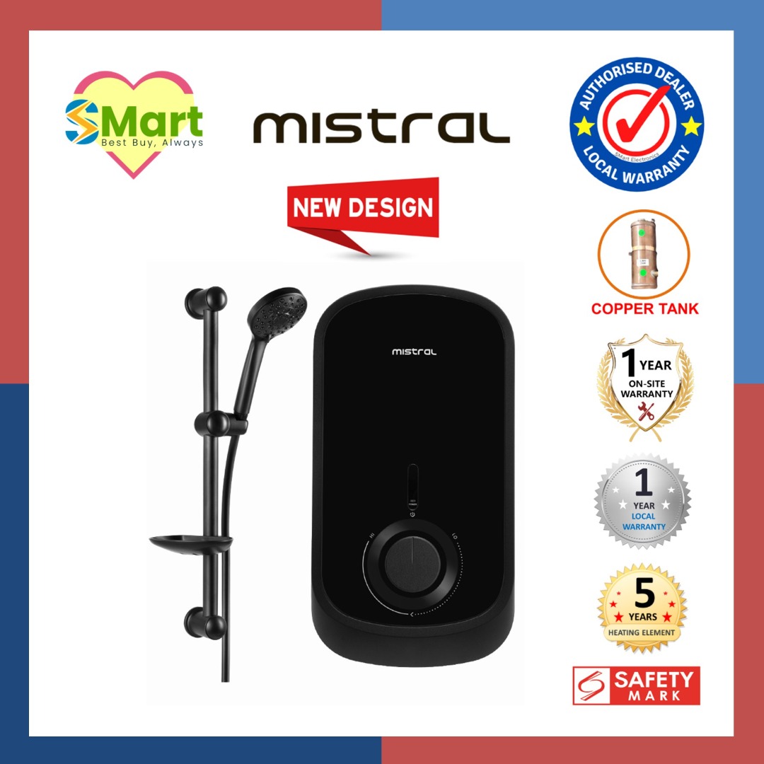 Mistral NEW LAUNCH MSH708M Instant Shower Heater Full black copper tank ...