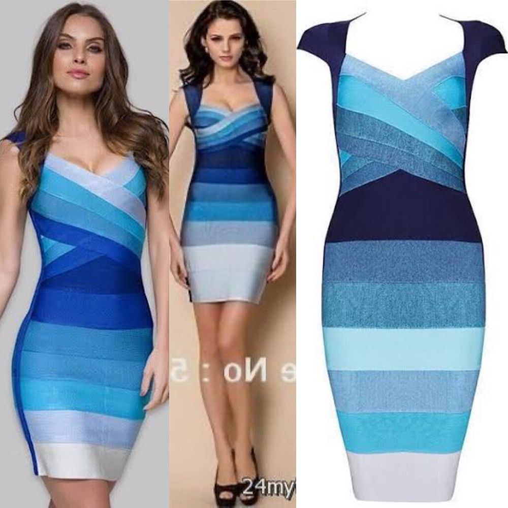 𝙋𝙍𝙀𝙇𝙊𝙑𝙀𝘿 Ombre Blue Gradient Bodycon Sleeveless Mini Dress Bahan Tebal ...