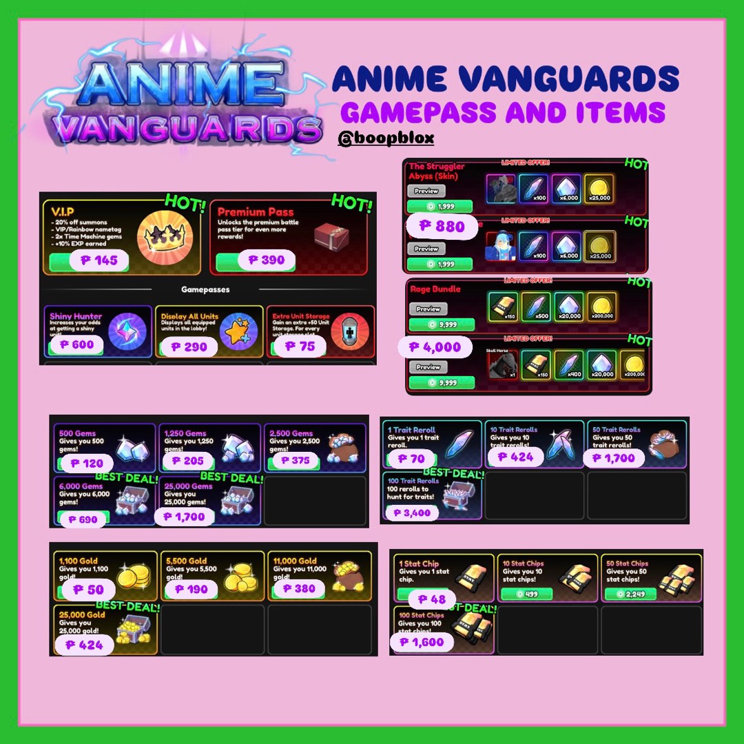 ANIME VANGUARDS VANGUARD ROBLOX GAME GAMEPASS GAMEPASSES PASS PASSES ...