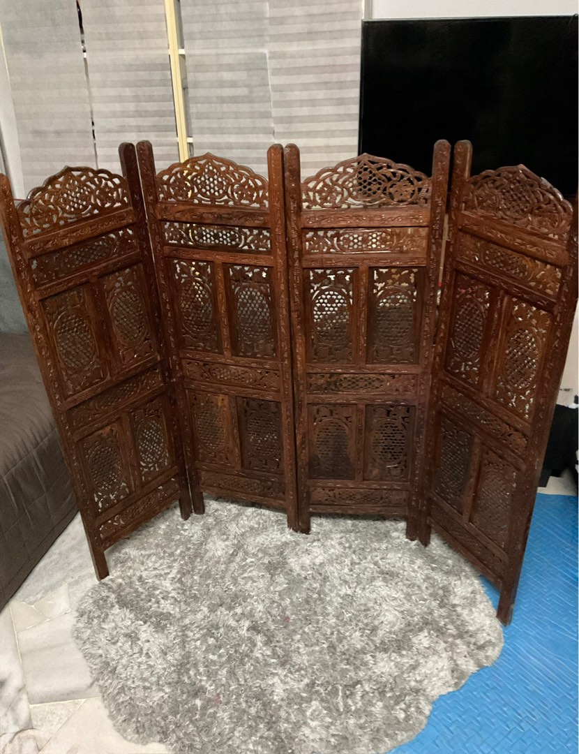 Antique 4 Panel Partition Divider Teakwood Blind Kayu Jati Wooden ...