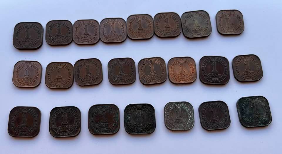 Antique Square 1 Cent Coins ranging from 1940 to 1960 Malayan Borneo ...