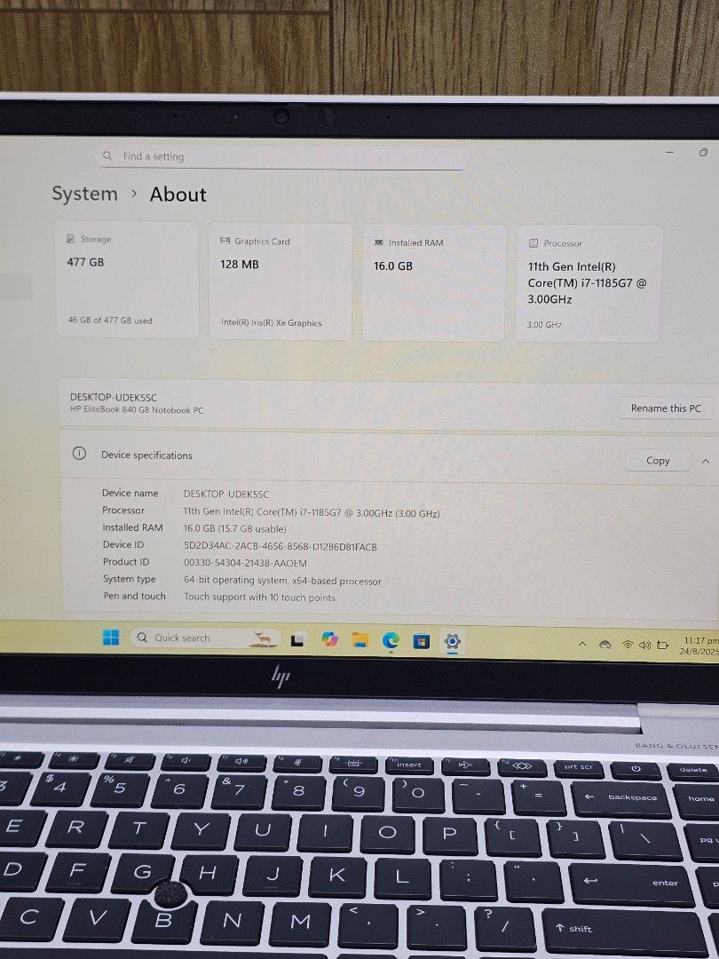 Hp EliteBook 830 G8 i7 -11th Gen RAM :- 16 gb SSD :-512 gb windows ...