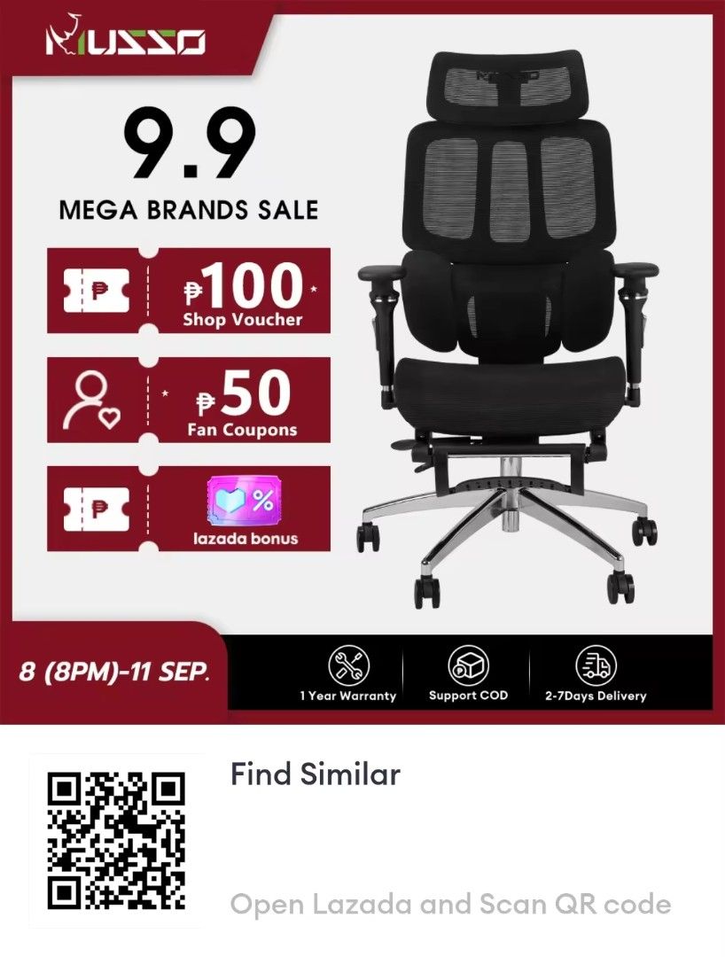 MUSSO H80 PRO Ergonomic Chair 6D Armrest and Adjustable Headrest with ...