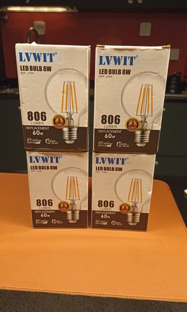 4-Packs LVWIT 6W Filament LED Globe Light G80 Chandelier Bulb with E27 ...