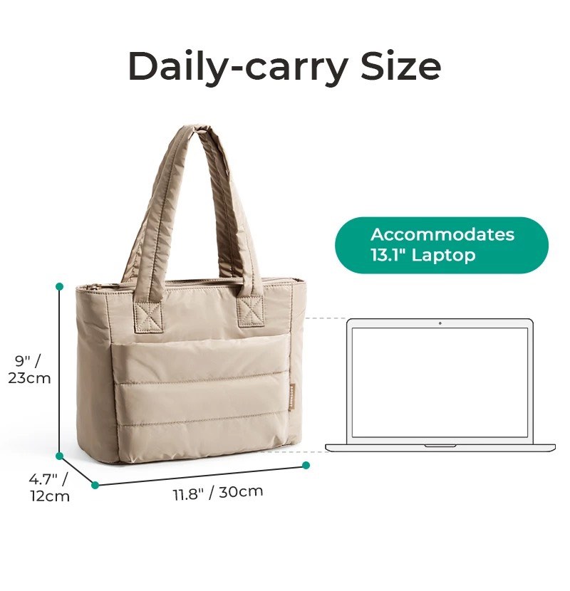 Bagsmart Small Beige Tote Bag - Water Resistant, 8.3L Capacity, Women's ...