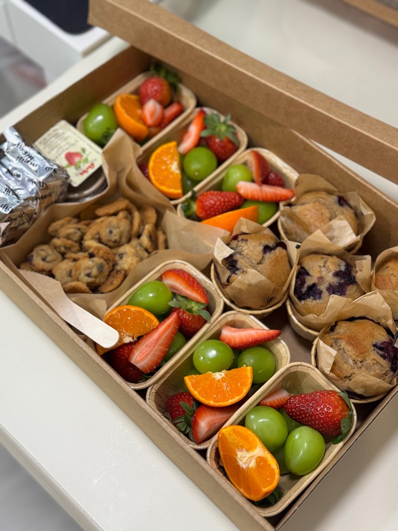 Breakfast/Picnic Box with Muffins, Fruits, and Cookies, Food & Drinks ...