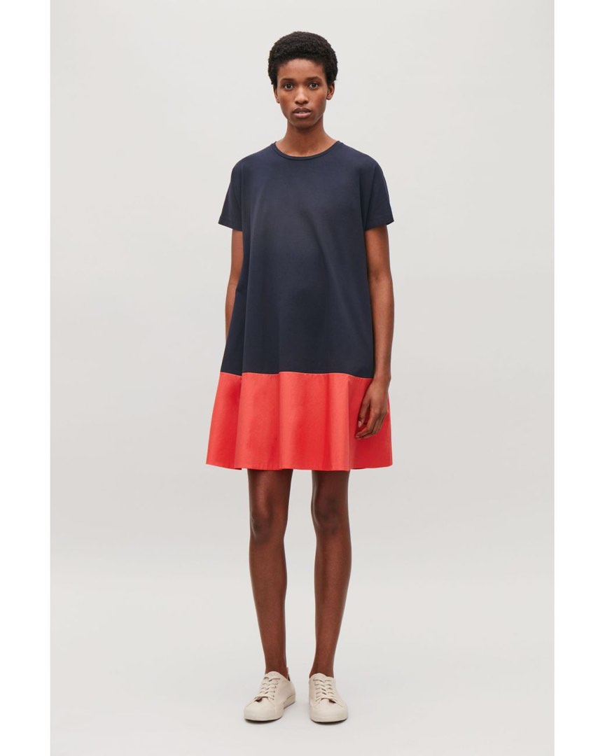 COS Blue Contrast Panelled Jersey Dress, Women's Fashion, Dresses ...