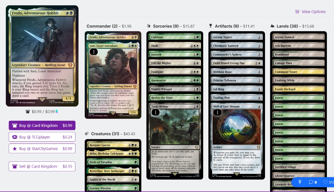 Food and Fellowship LOTR commander deck, Hobbies & Toys, Toys & Games ...