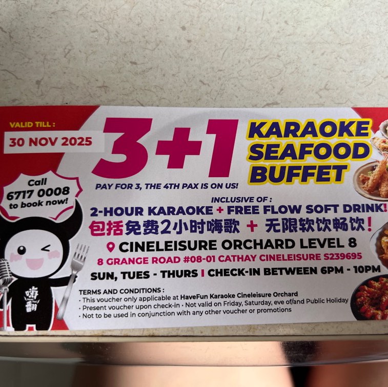 Have fun karaoke seafood buffet, Tickets & Vouchers, Vouchers on Carousell