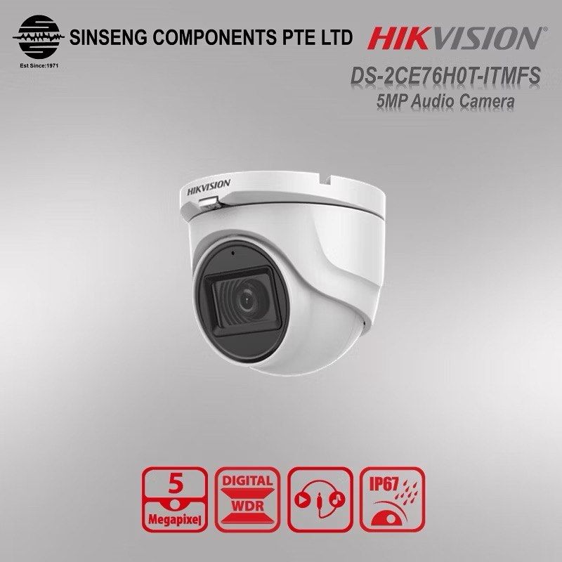 Hikvision Audio 5MP DS-2CE76H0T-ITMFS Dome Turret IR CCTV Coaxial Camera [AHD/TVI/CVI/CVBS ...