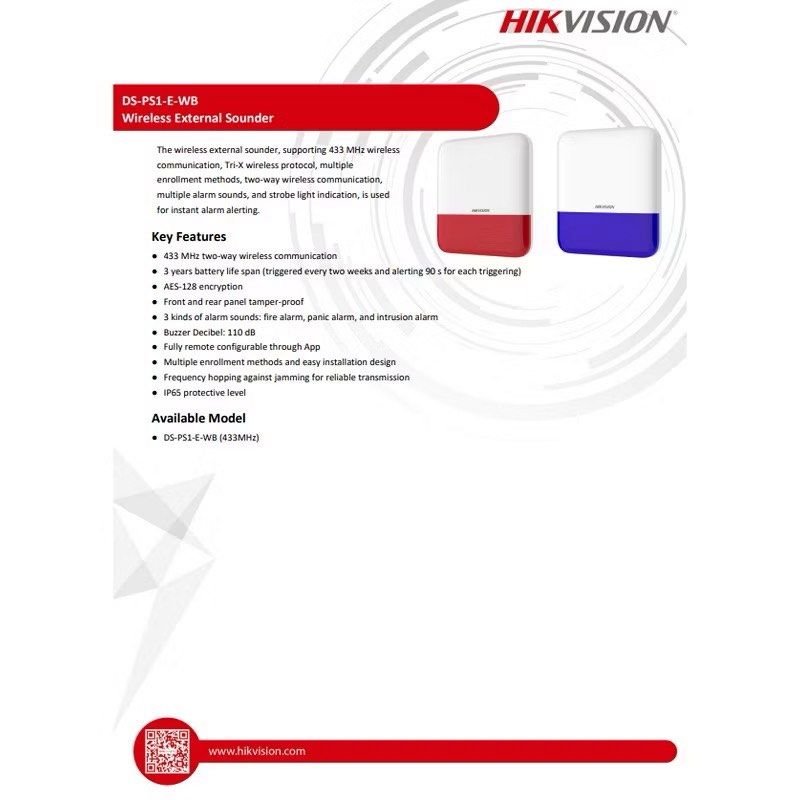 Hikvision DS-PS1-E-WB Wireless External Sounder Siren (Blue Indicator ...