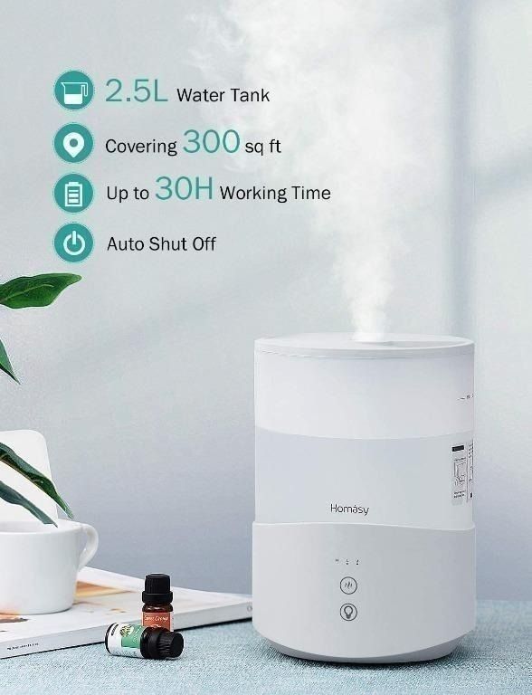 Homasy Humidifier, 2nd 2.5l Cool Mist Humidifier Difuser, 25dB Top ...
