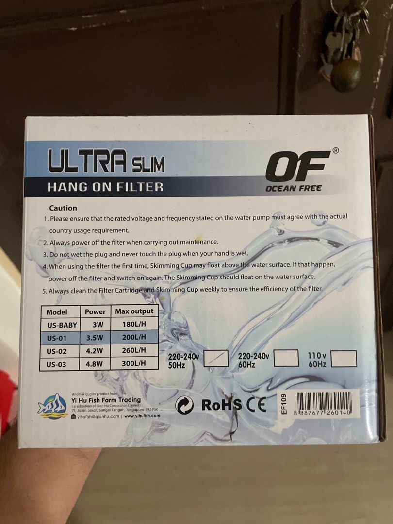Ocean Free Ultra Slim Hang On Filter US-01, Pet Supplies, Homes & Other ...