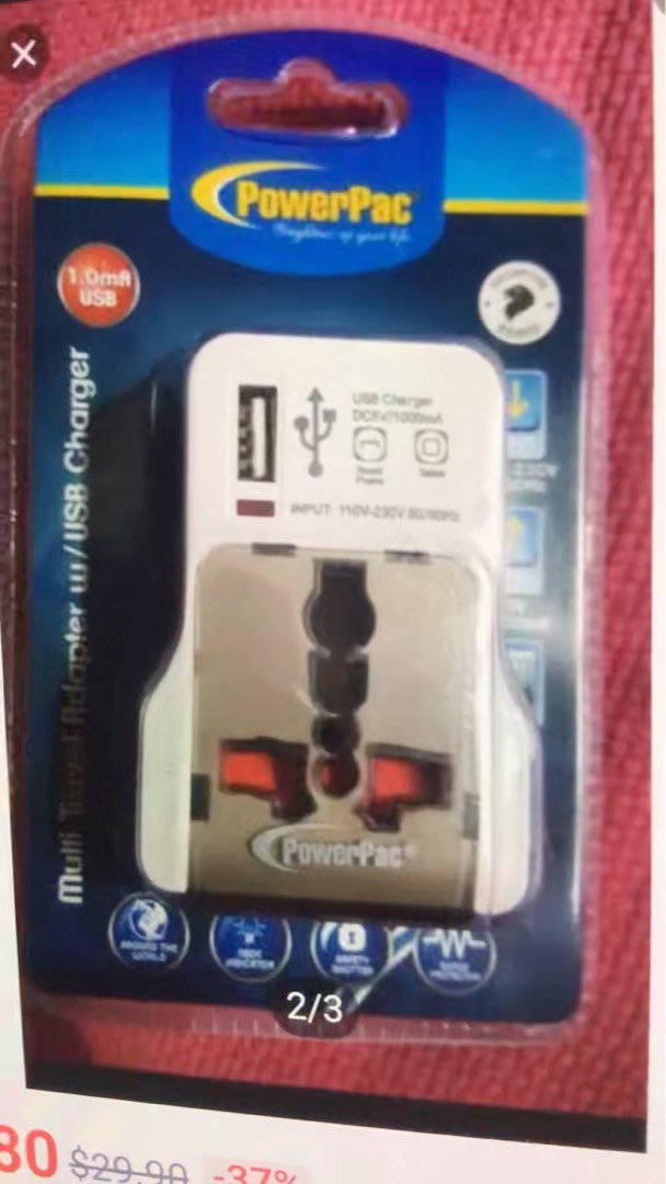 PowerPac Multi Travel Adapter w/ USB Charger, Mobile Phones & Gadgets ...