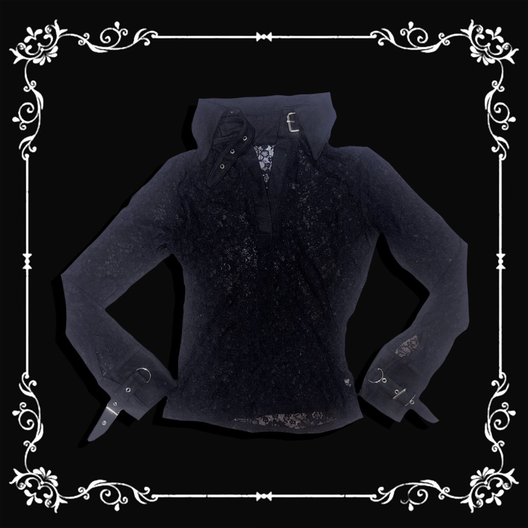 Preloved Visual Kei Vkei Style Black Lage Long Sleev Collared Top with ...