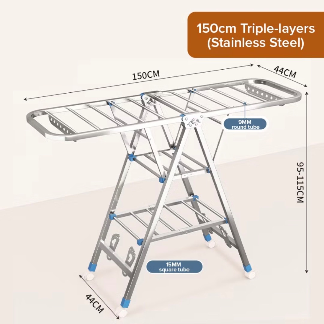 Triple Layer Clothes Drying Rack | Adjustable Height Dryer Rack ...