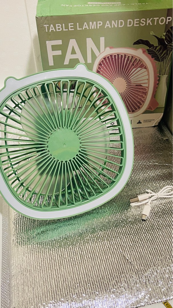 USB Rechargeable Table Fan Light Lamp Home Office Small Desktop Fan ...