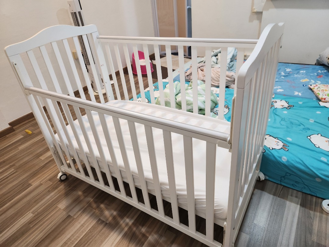 White Baby Cot with Wheels, Babies & Kids, Baby Nursery & Kids ...