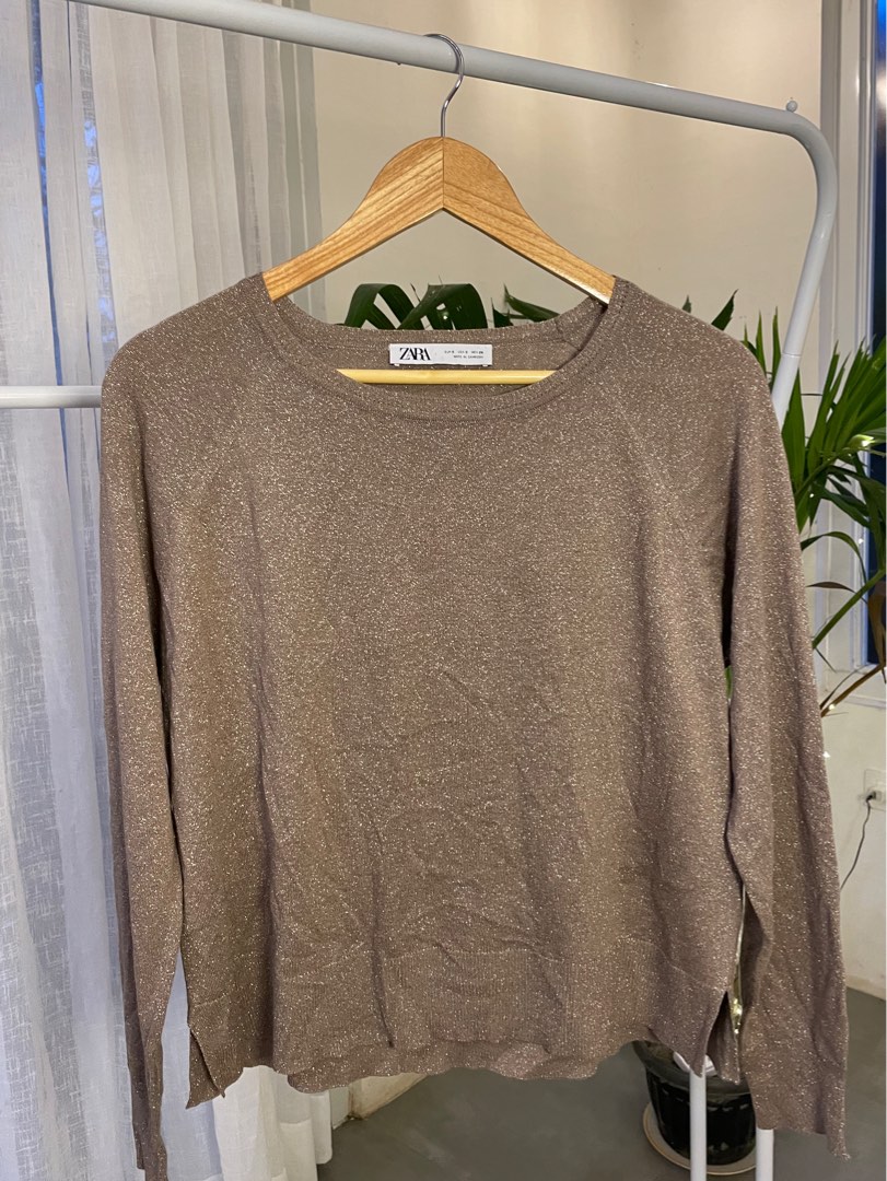 Zara Glitter Genser, Women's Fashion, Tops, Longsleeves on Carousell