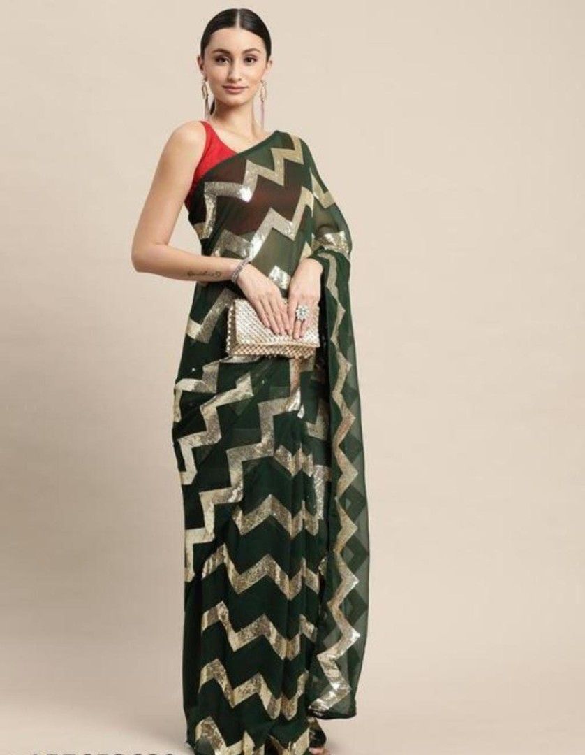 ZIG ZAG SEQUENCE SAREE, Women's Fashion, Dresses & Sets, Traditional ...