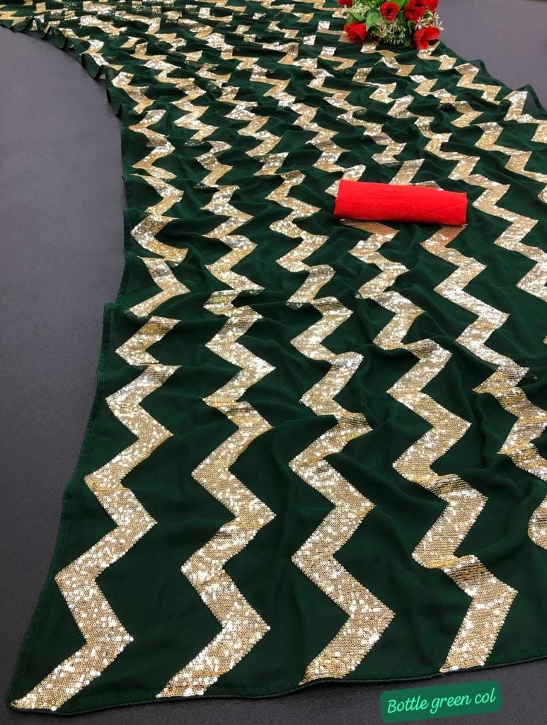 ZIG ZAG SEQUENCE SAREE, Women's Fashion, Dresses & Sets, Traditional ...