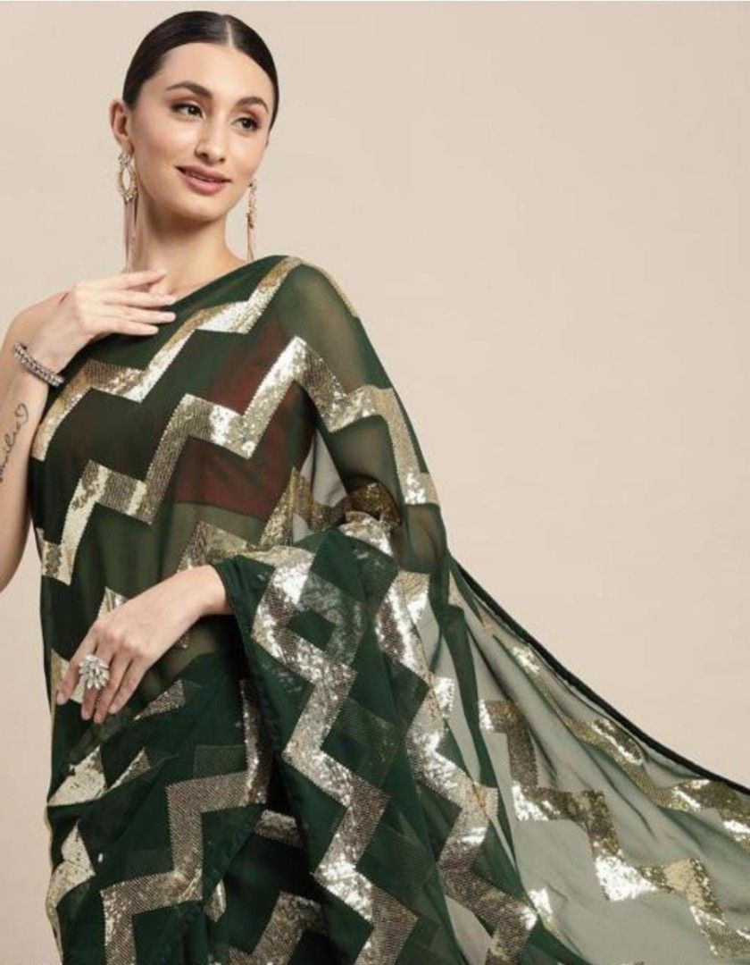 ZIG ZAG SEQUENCE SAREE, Women's Fashion, Dresses & Sets, Traditional & Ethnic wear on Carousell