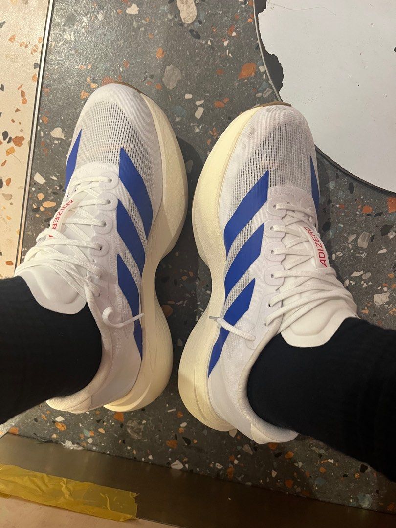 Adidas Adizero EVO SL Running Shoes - White/Blue, Men's Fashion ...