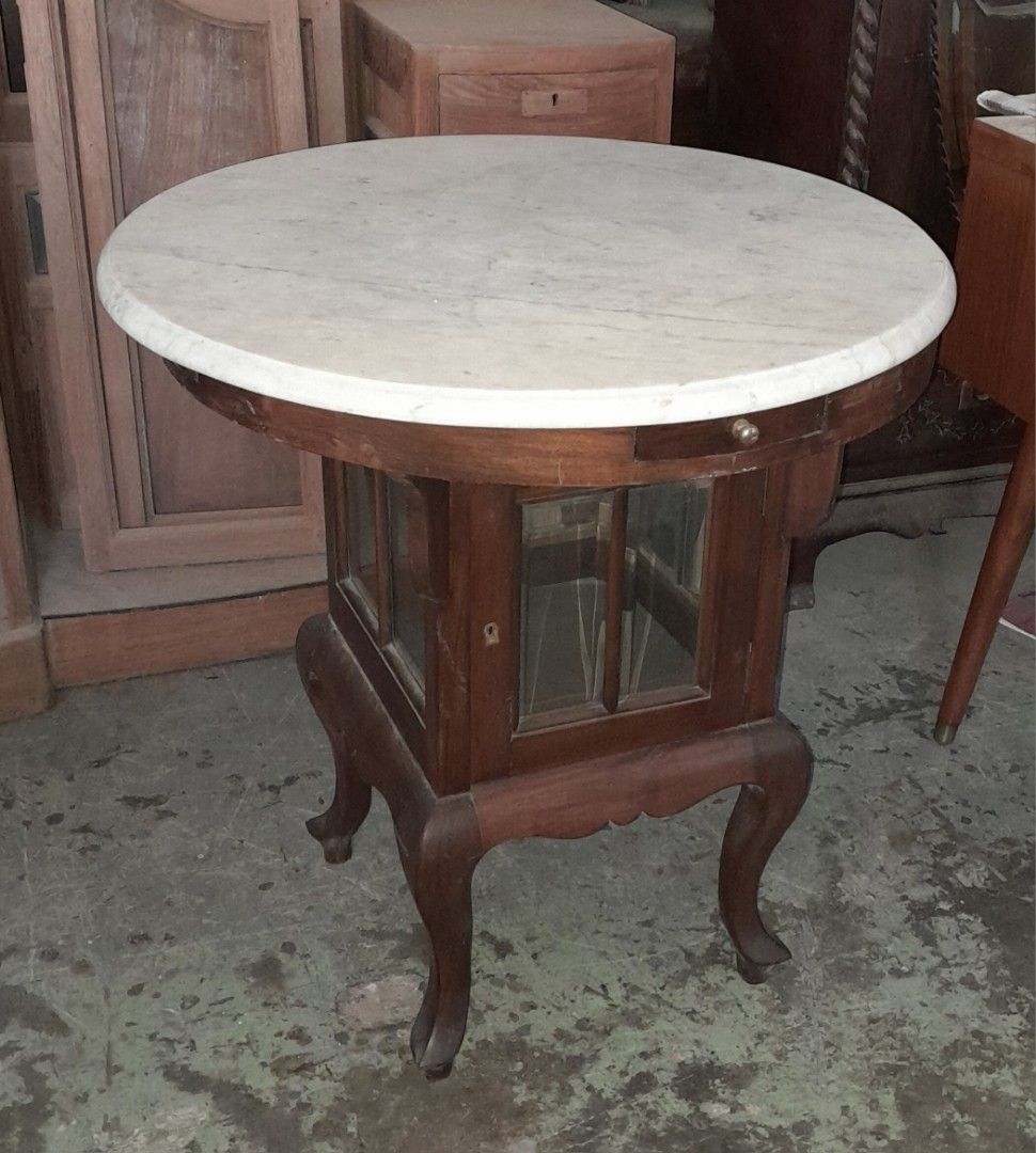 Antique Round Side Table with Marble Top, Furniture & Home Living ...