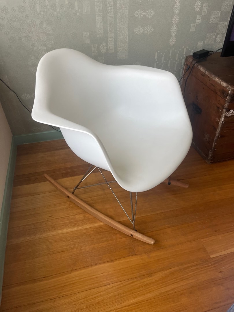 Eames chair - replica- White Rocking Chair with Wooden Legs, Furniture & Home Living, Furniture ...