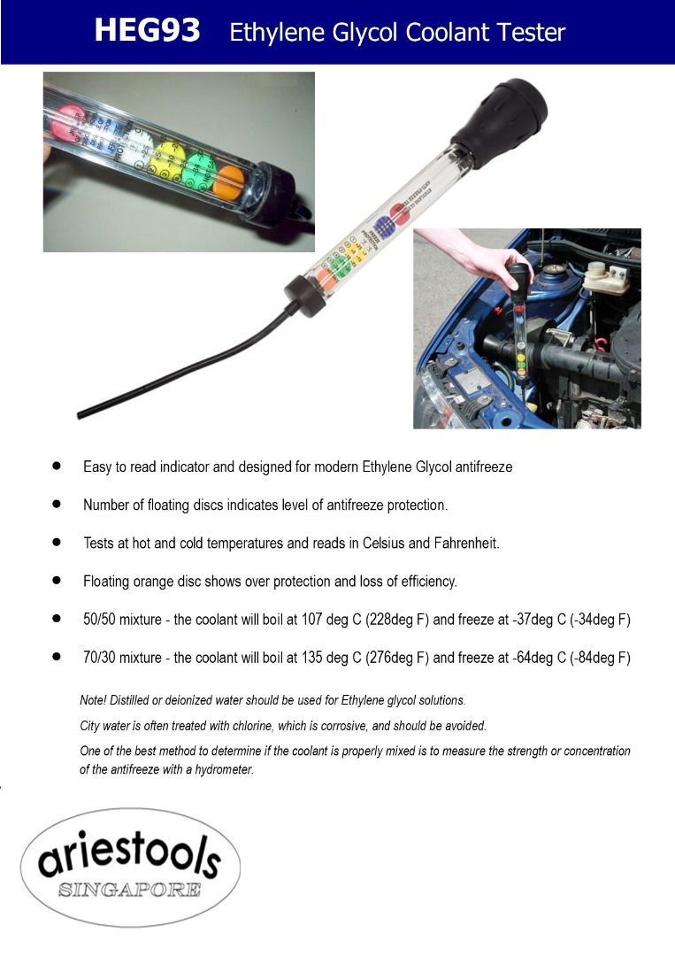 Engine coolant mixture tester. Prevent coolant overheating. Glycol ...