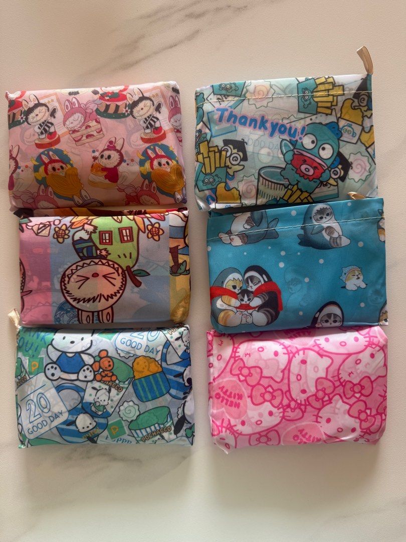 Foldable Recycle Bags - labubu , mofusand , pochacco, hangyodon, hello ...
