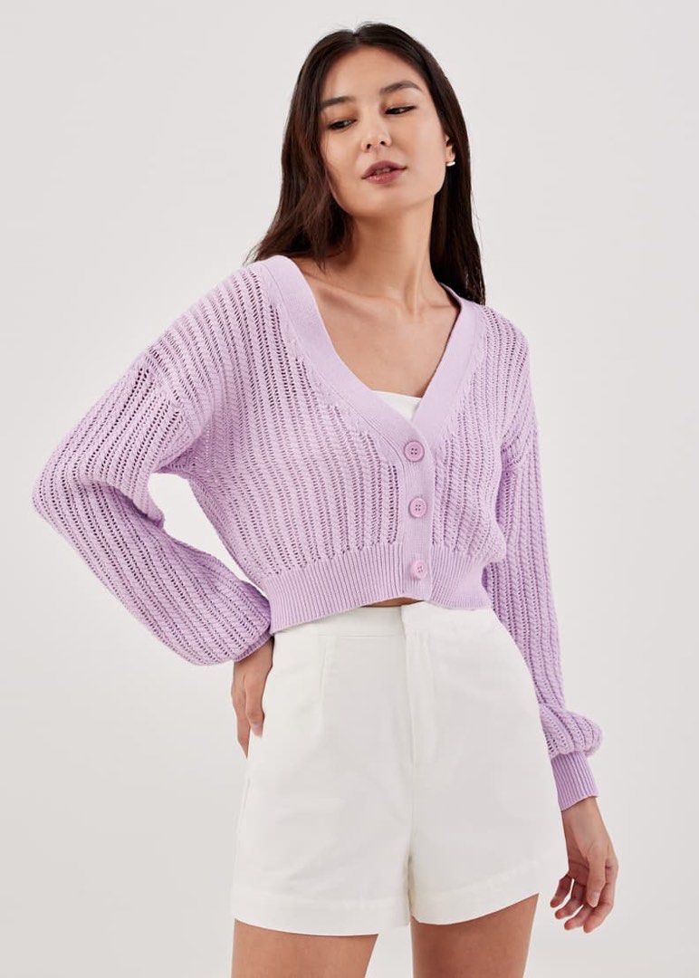 LB Evalene Puff Sleeve Cardigan in Ube Purple, Women's Fashion, Coats ...