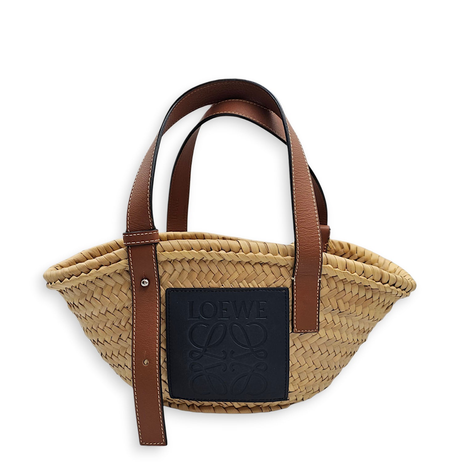 Loewe Basket Brown Top Handle Bag in Rattan, Silver hardware, Luxury ...
