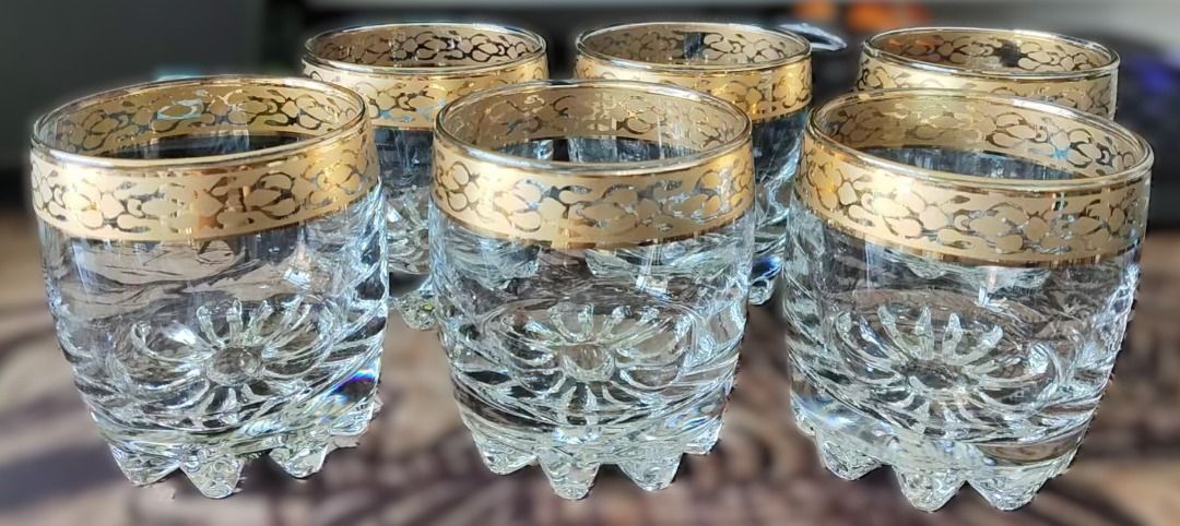 LOWBALL Crystal GLASSES, 6, GOLD Rim, Circleware, "Versailles ...