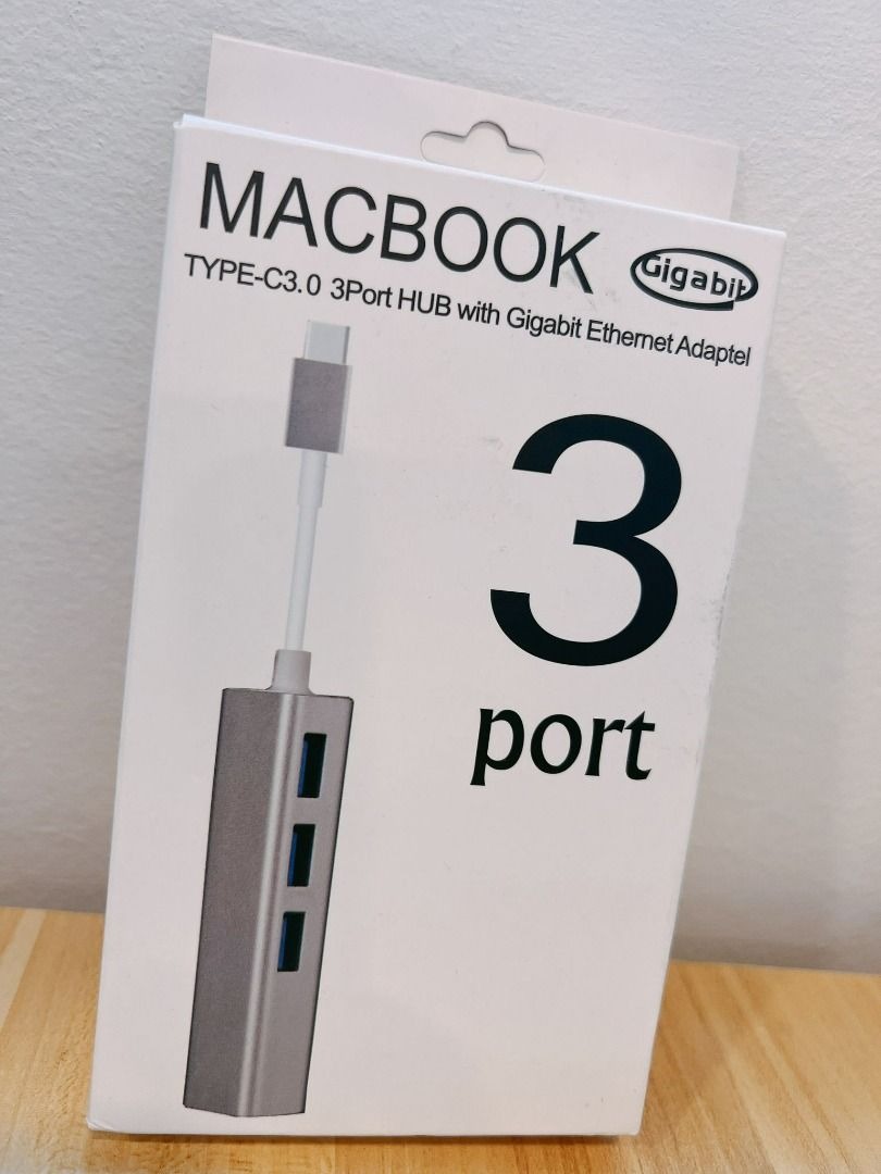 Macbook Type-C 3-Port Hub with Gigabit Ethernet Adapter, Computers ...