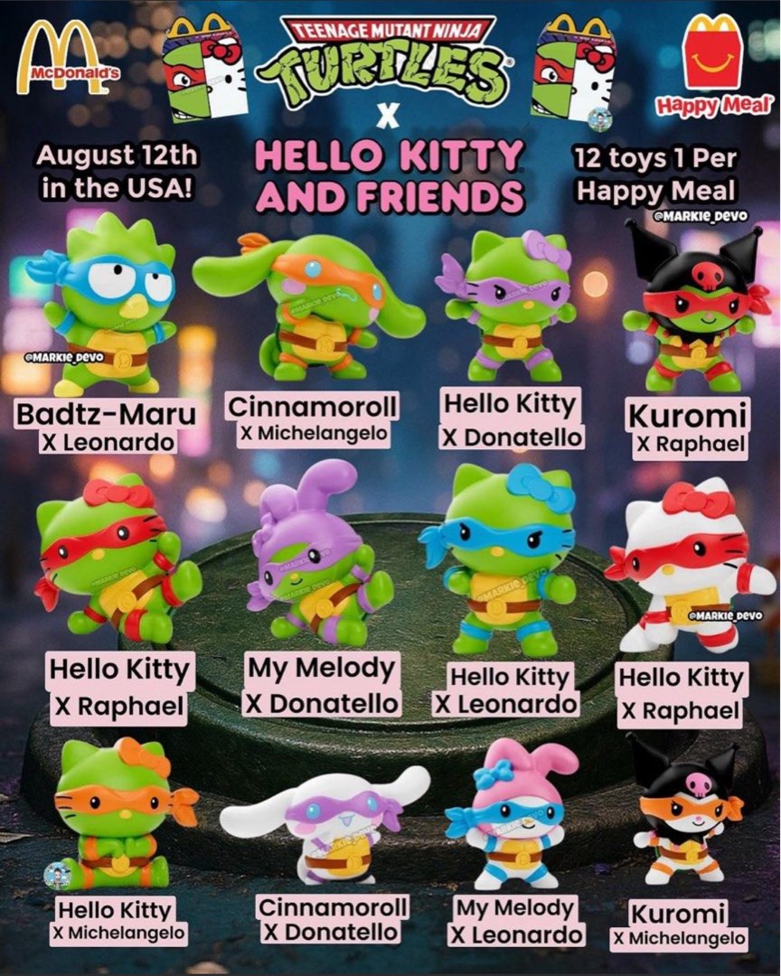 McDonald's TMNT x Hello Kitty Happy Meal Toys Donatello Rapheal ...
