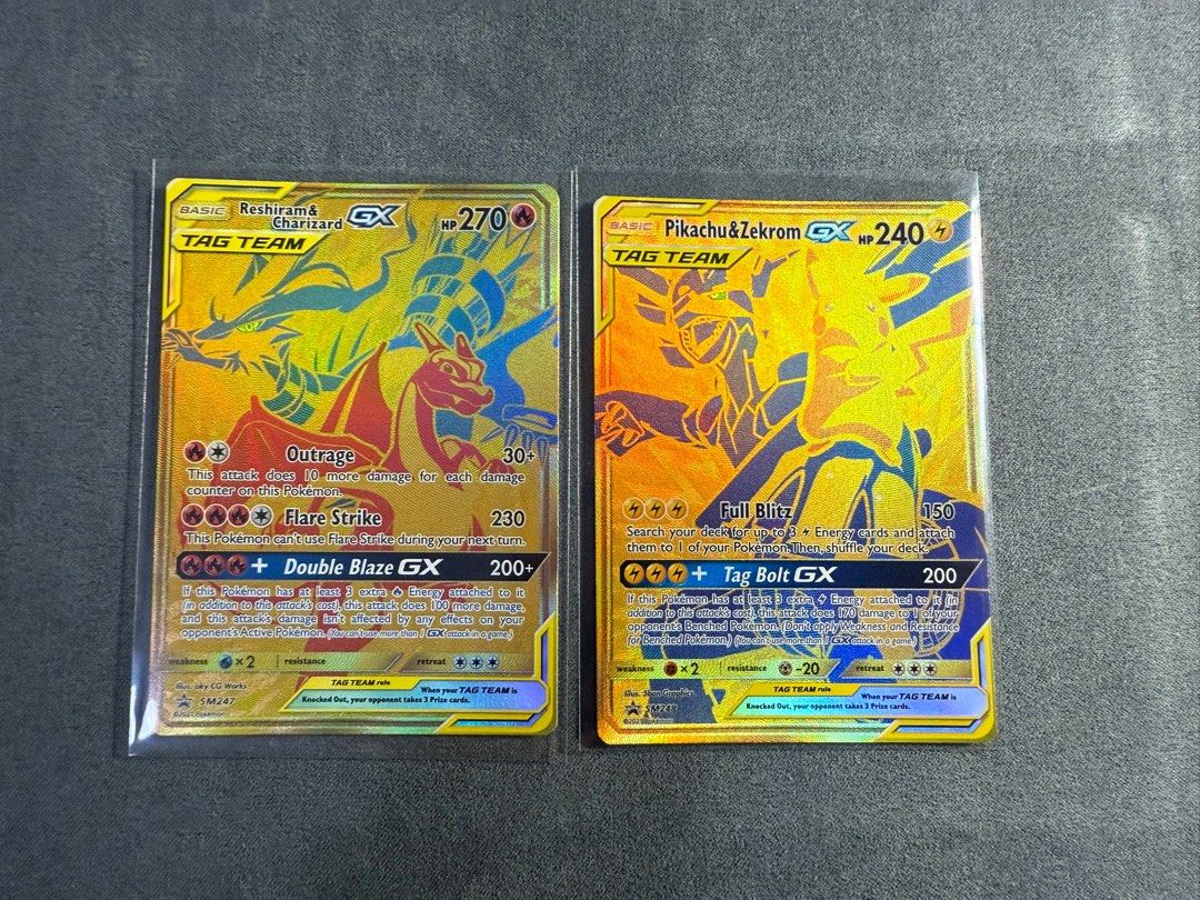 Pokemon TCG Gold Tag Team Cards - Reshiram & Charizard GX, Pikachu ...