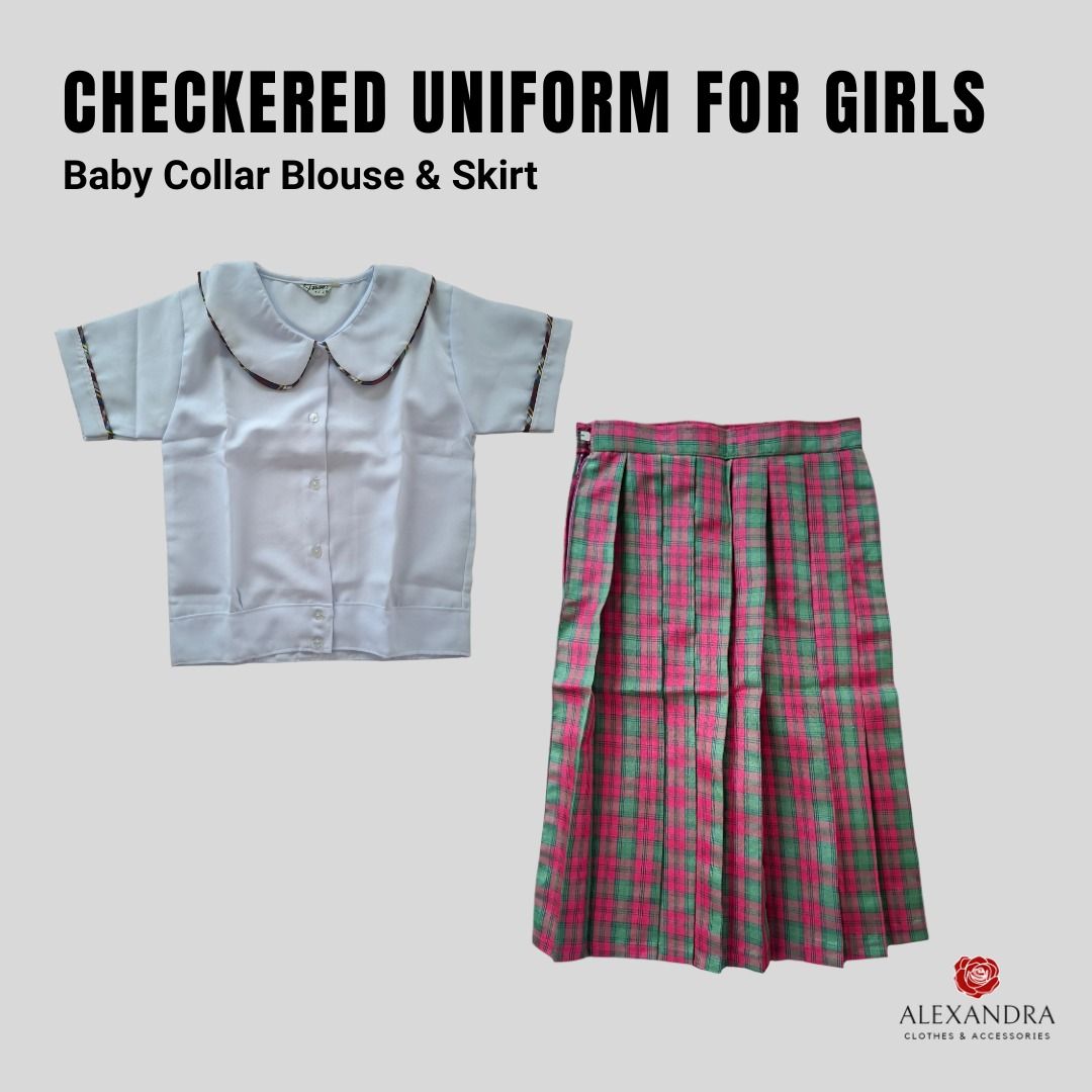 RED-GREEN PLAID DESIGN - BABY COLLAR BLOUSE & SKIRT SCHOOL UNIFORM FOR ...