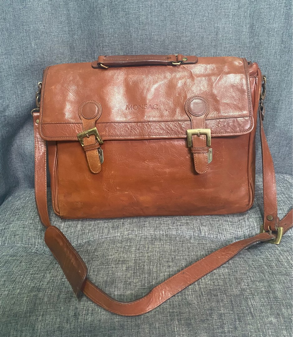 Tas Laptop coklat kulit Monsac, Fesyen Pria, Tas & Dompet , Tas Kantor ...