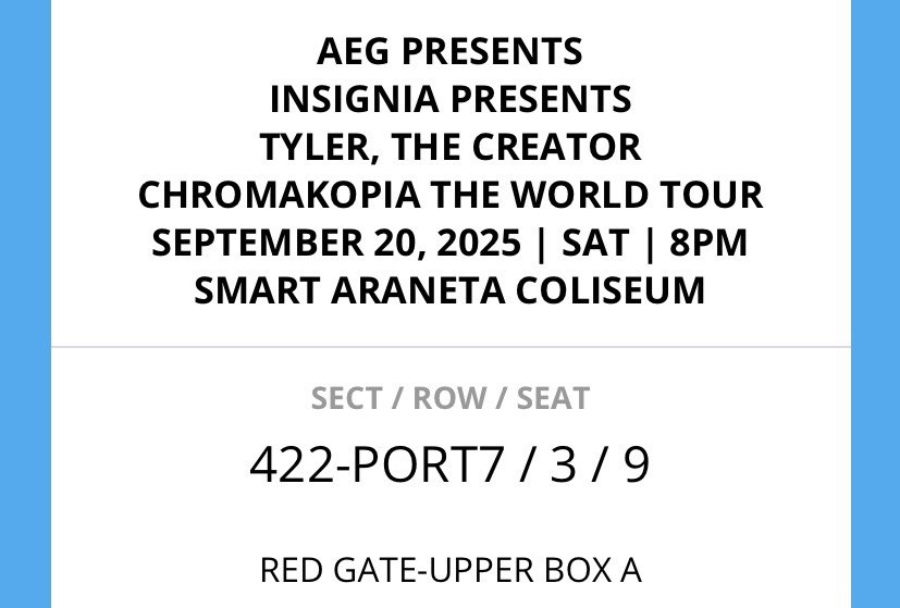 tyler the creator chromakopia world tour day 1 ticket, Tickets ...