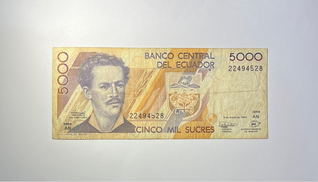1999 Ecuador 5000 Sucres hyperinflation crisis old Latin South American ...