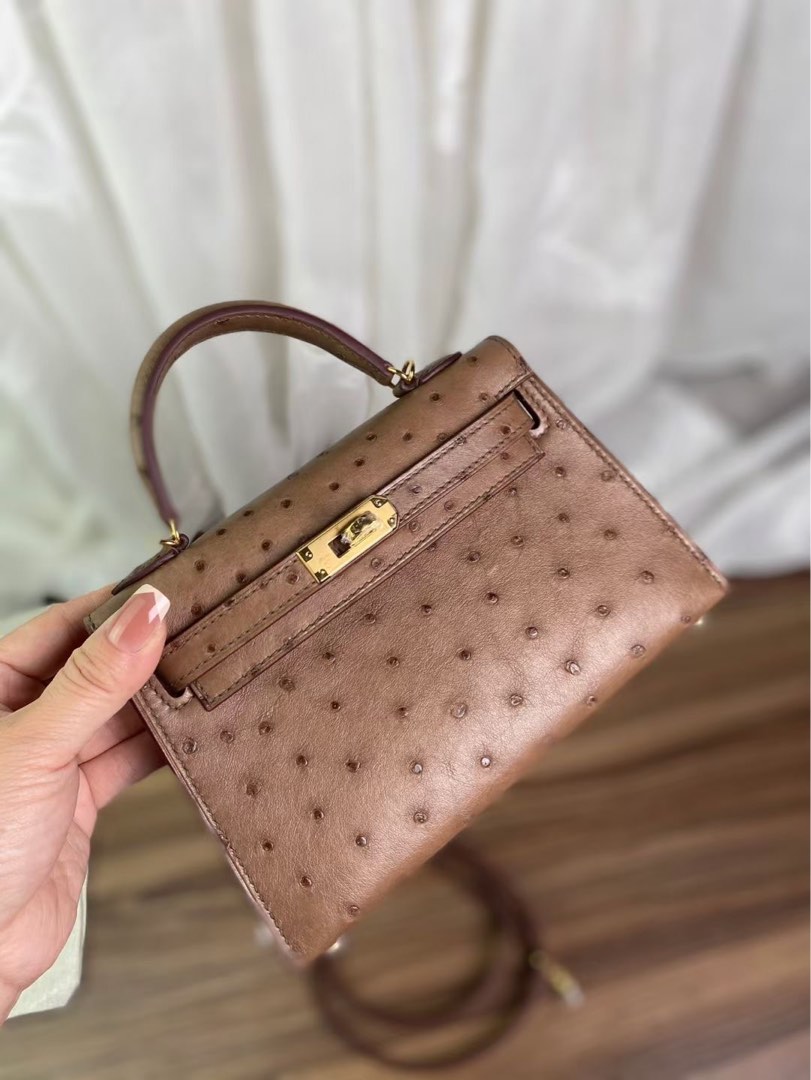 Hermes Mini Kelly 19cm Ostrich Brown GHW, Luxury, Bags & Wallets on ...