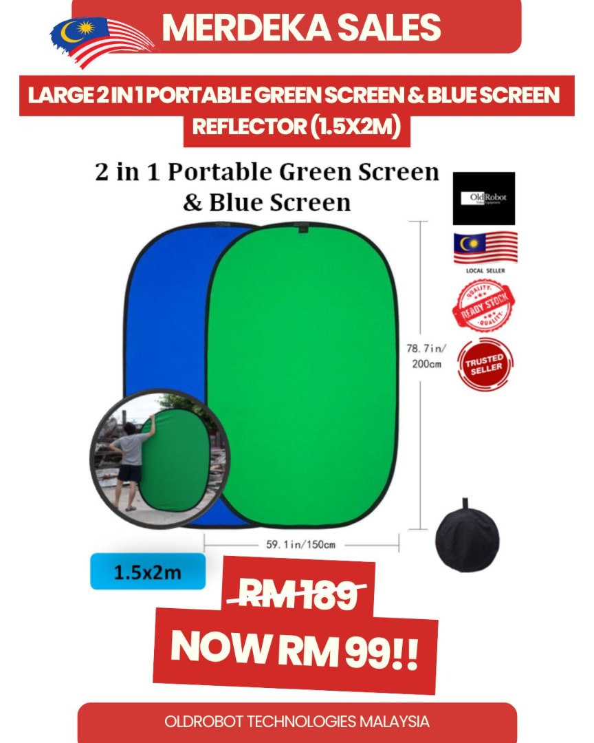 Large 2 in 1 Portable Green Screen & Blue Screen Reflector (1.5x2m ...
