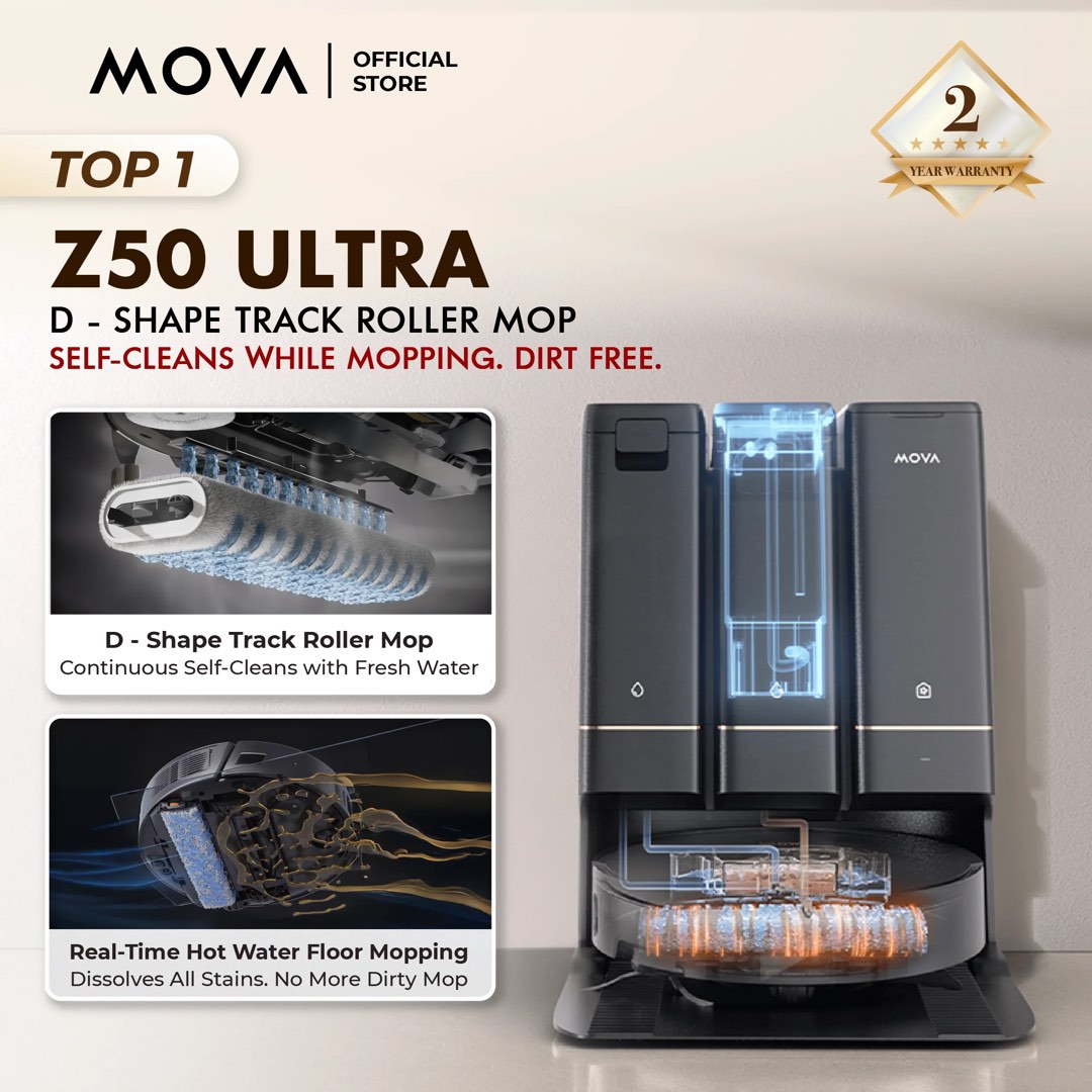MOVA Z50 ULTRA D-Shape Track Roller Mop, TV & Home Appliances, Vacuum ...
