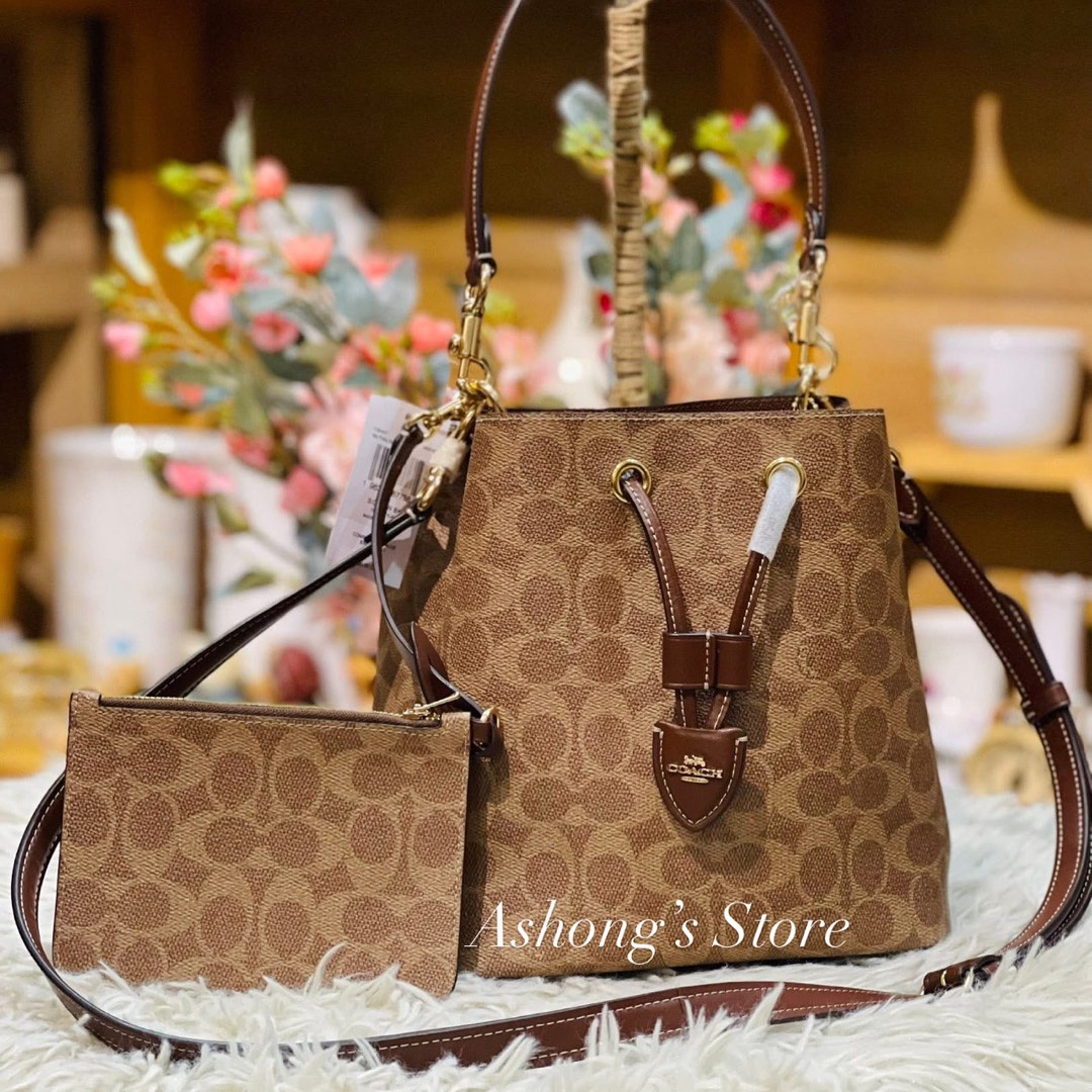 💯ORIGINAL COACH ROWAN BUCKET GOLD TAN BROWN, Women's Fashion, Bags ...