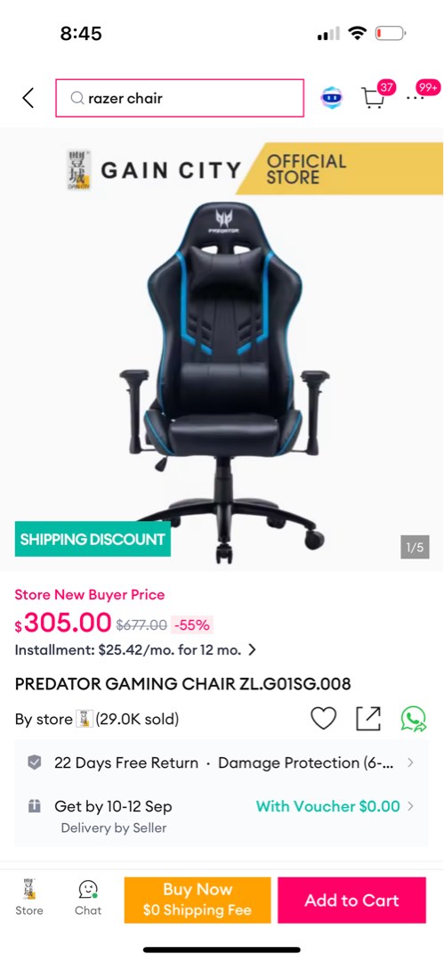 PREDATOR GAMING CHAIR zl.g01sg.008, Furniture & Home Living, Furniture ...